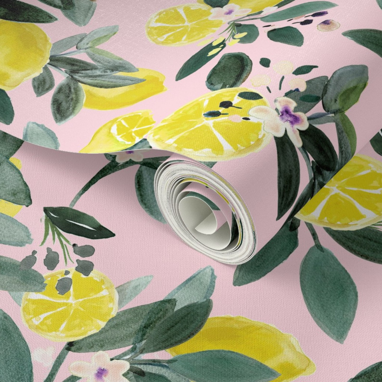 Lemons Wallpaper Dear Clementine Lemons Pink by Crystal - Etsy