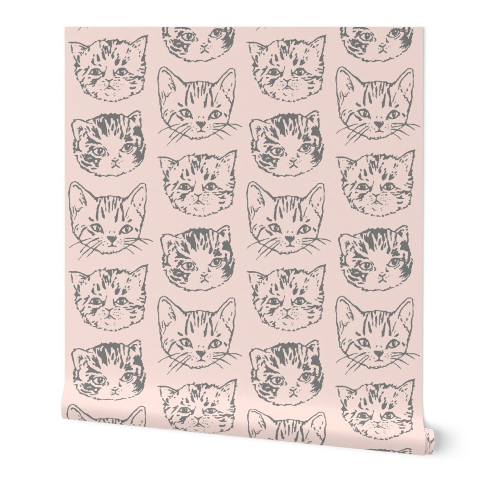 Pink Cat Wallpaper Cat Stack Grey on Peach by - Etsy