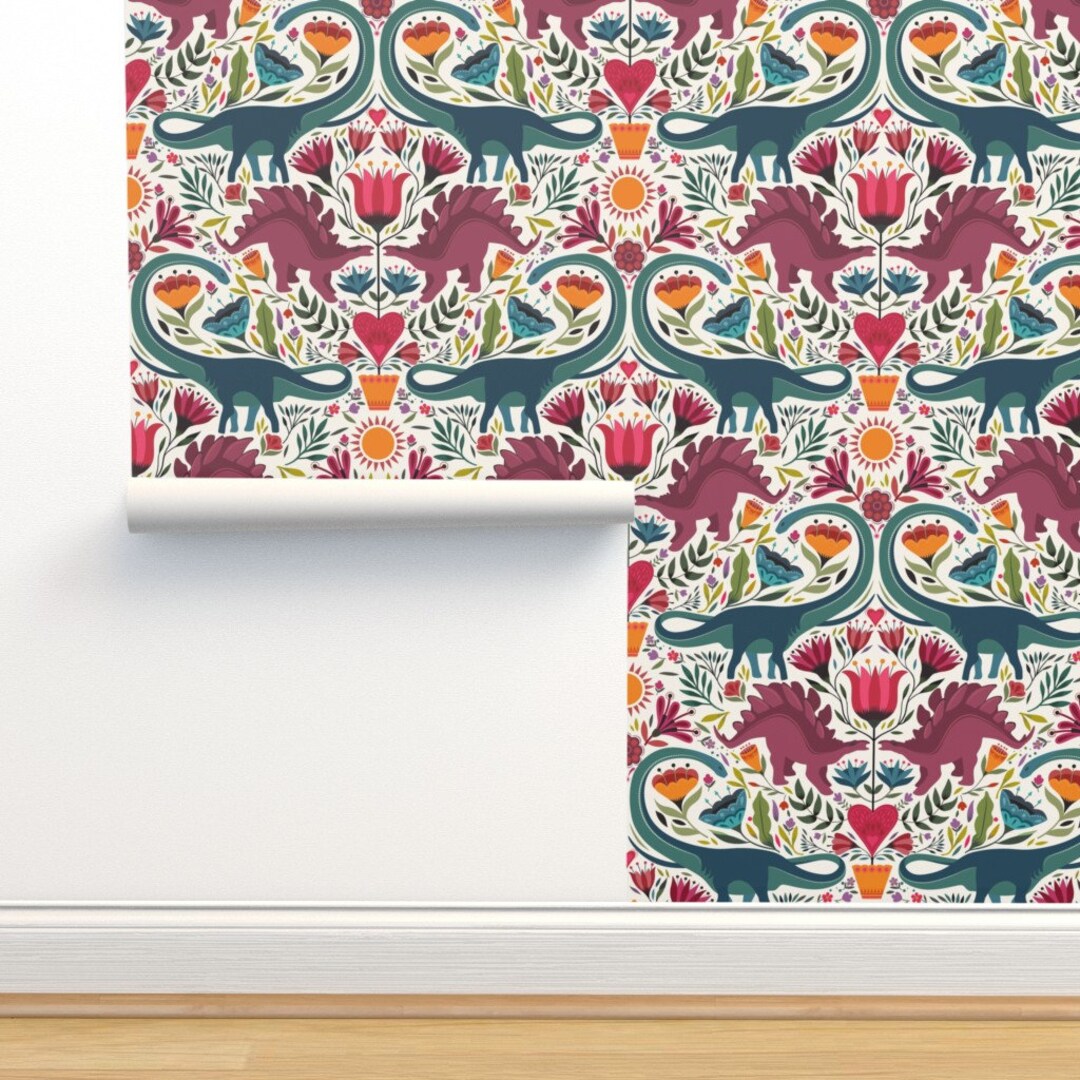 Dinosaur Wallpaper Dino Mask by Geetanjali Teal Maroon - Etsy