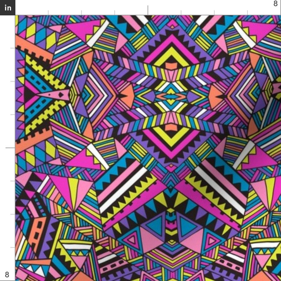 Aztec Fabric Aztec Mirror Neon by Chulabird Bohemian Neon | Etsy