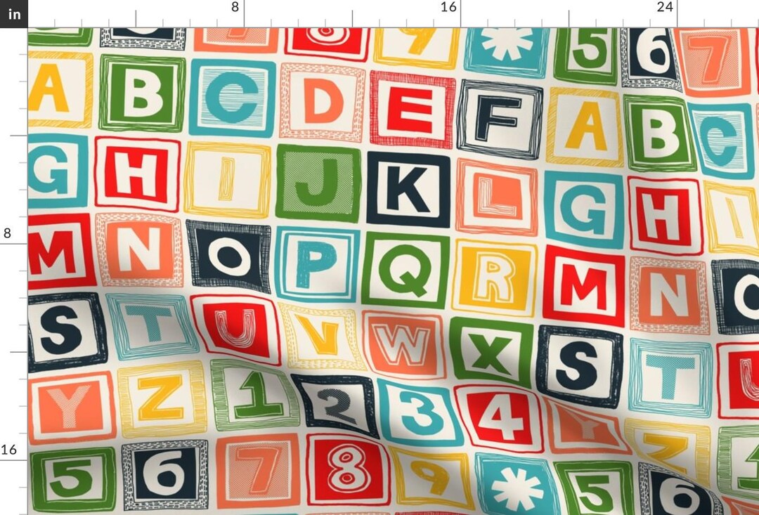 Abc Alphabet Blocks Fabric Abc Square Retro Wood Blocks by ...