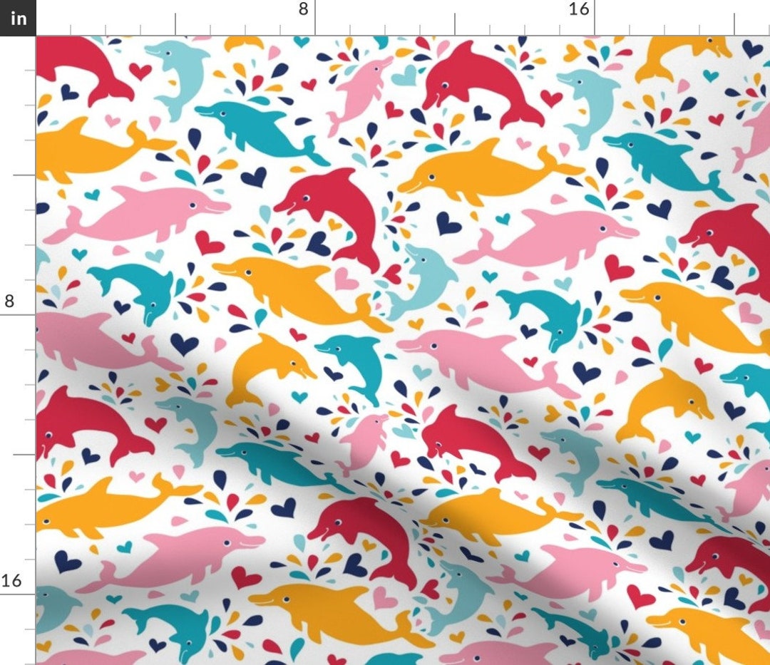 Dolphin Love Fabric Colorful Dolphins Pattern by Oksancia Rainbow ...