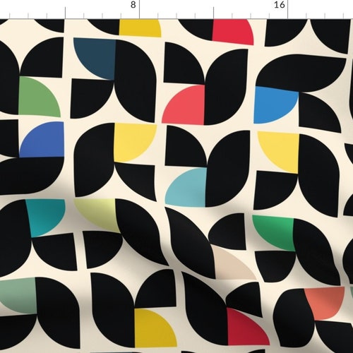 Abstract Primary Color Floral Art Deco Fabric Birdybirdy by - Etsy