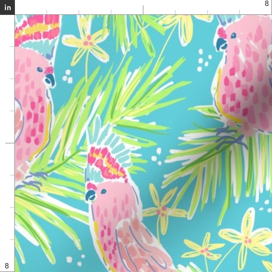Summer Preppy Birds Tropical Fabric Pink Cockatoo by C | Etsy