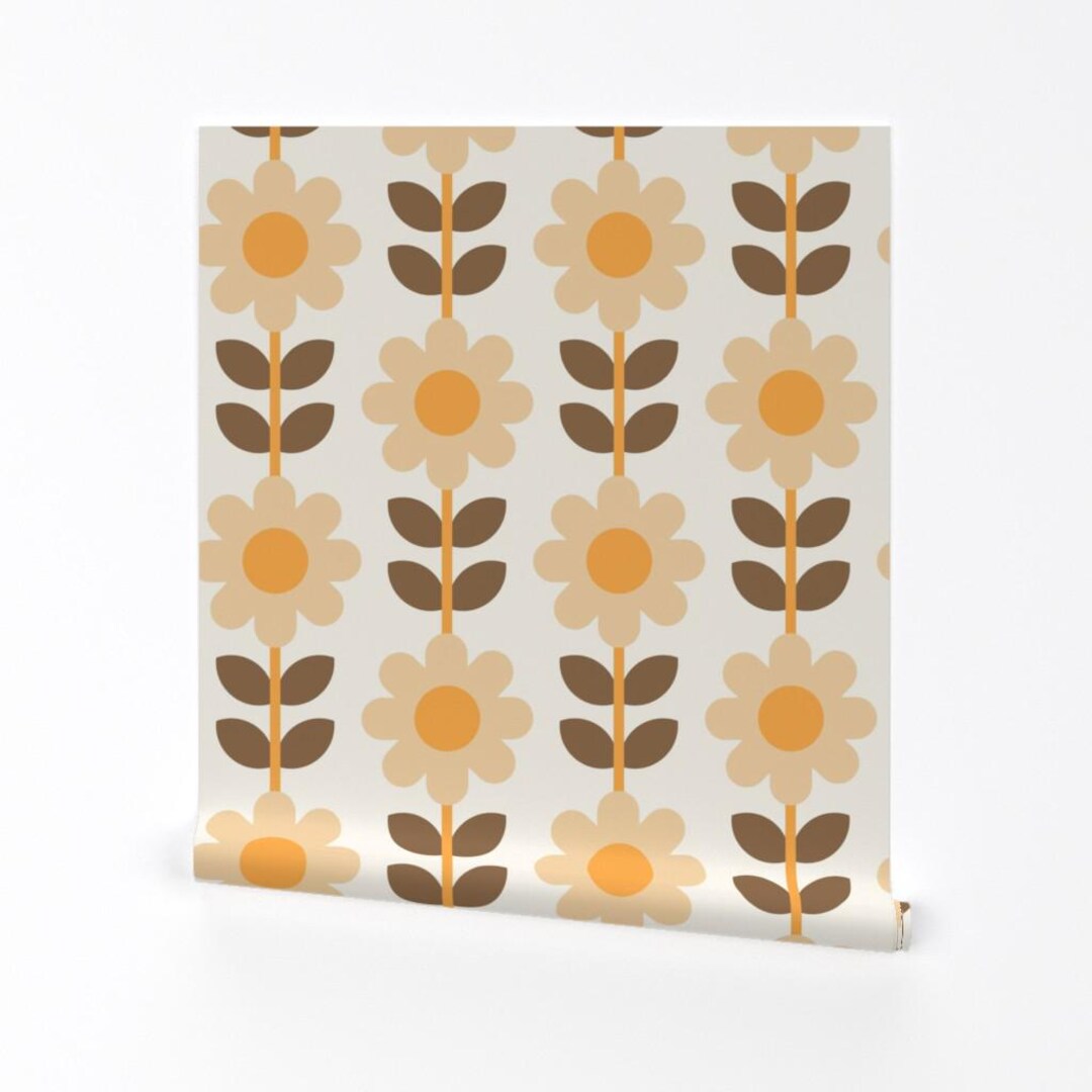 Vintage Floral Removable Peel and Stick Wallpaper - Pale Yellow Brown ...