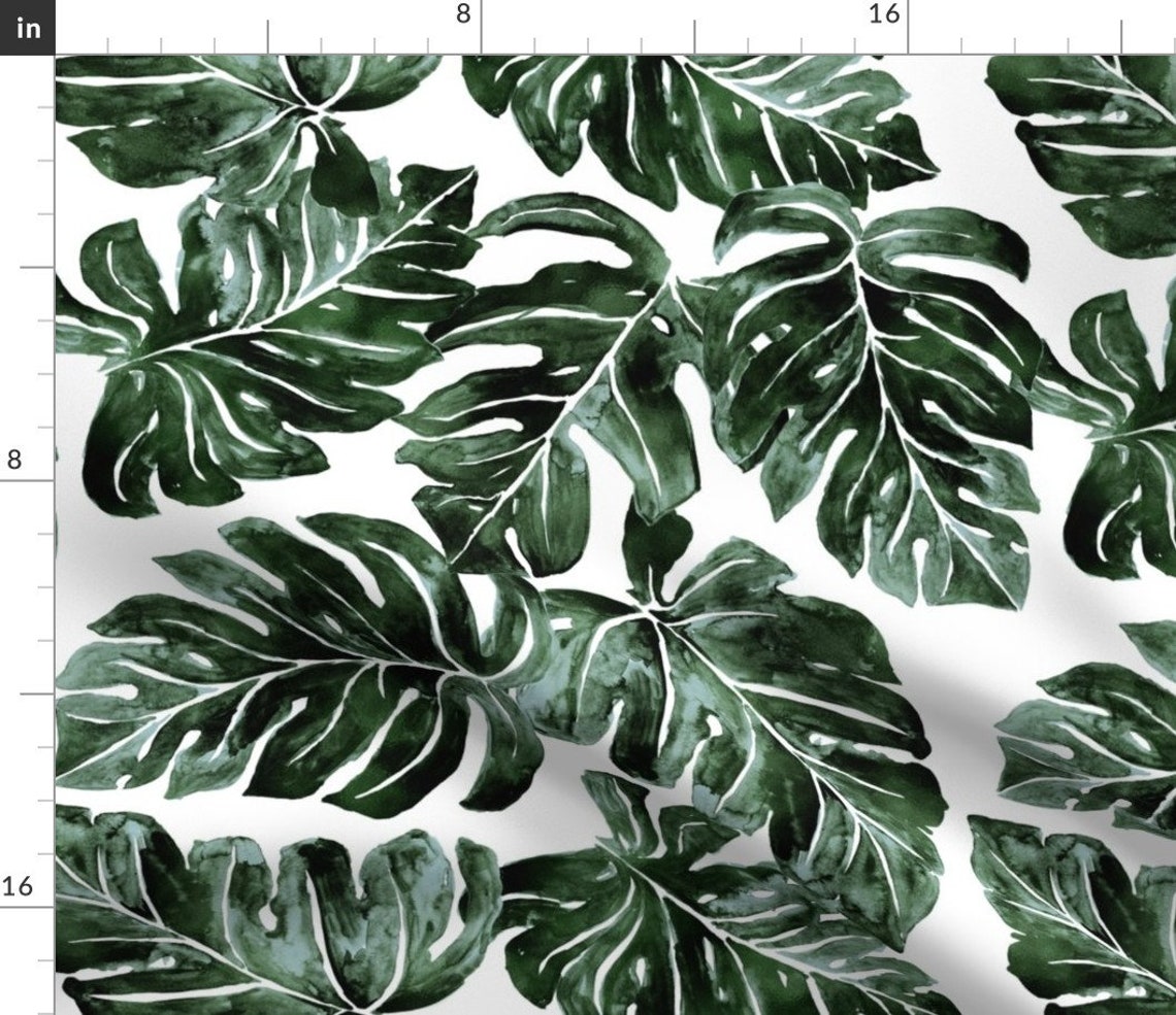 Monstera Fabric Jungle Monstera Leaves Deep by Crystal Walen | Etsy