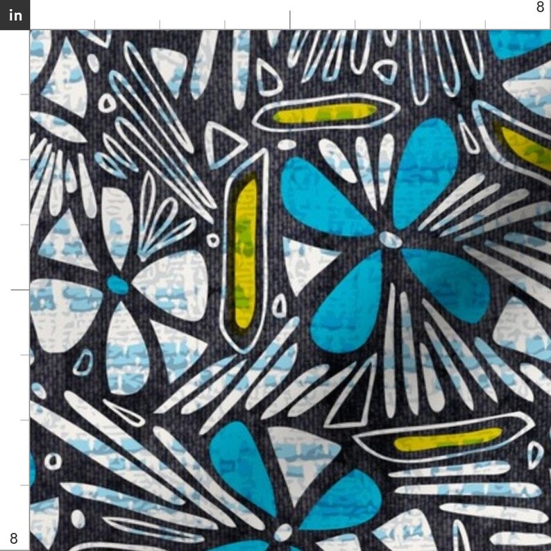 Floral Fabric Asha Floral Blue Yellow by Heatherdutton | Etsy