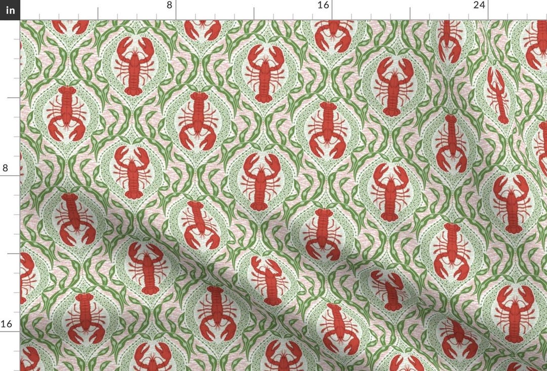 Festive Lobsters Fabric - Nautical Damask by Hannahshields - Red Green ...