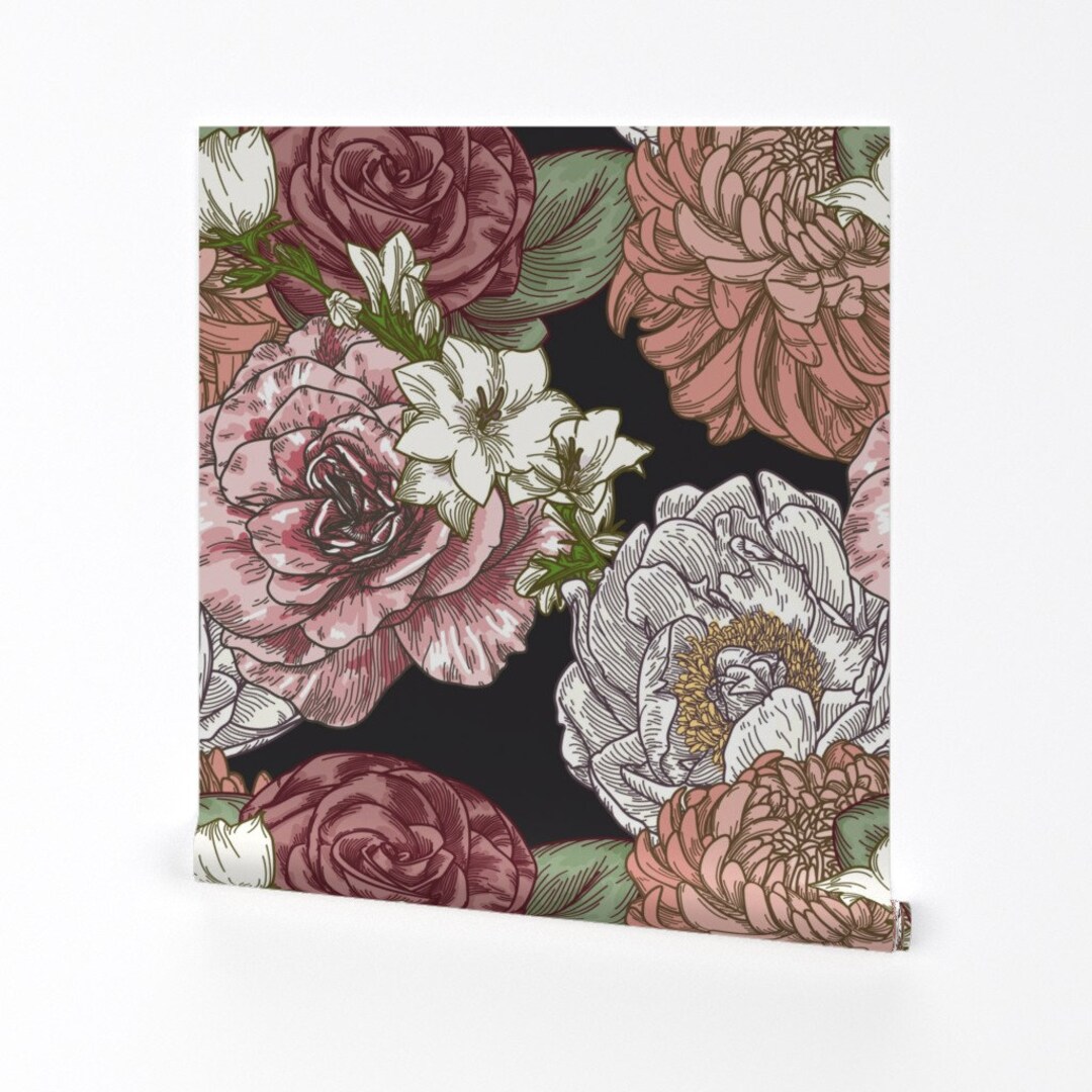 Floral Wallpaper blooming Vintage Floral Chintz Pattern by Samposnick ...