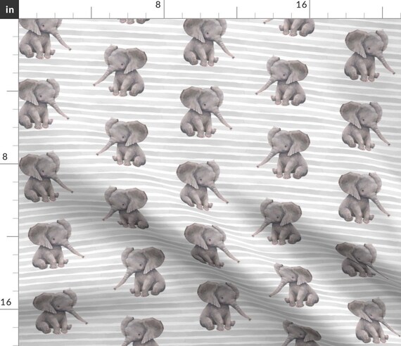 Grey Elephant on Stripes Fabric Elephant With Stripes by | Etsy
