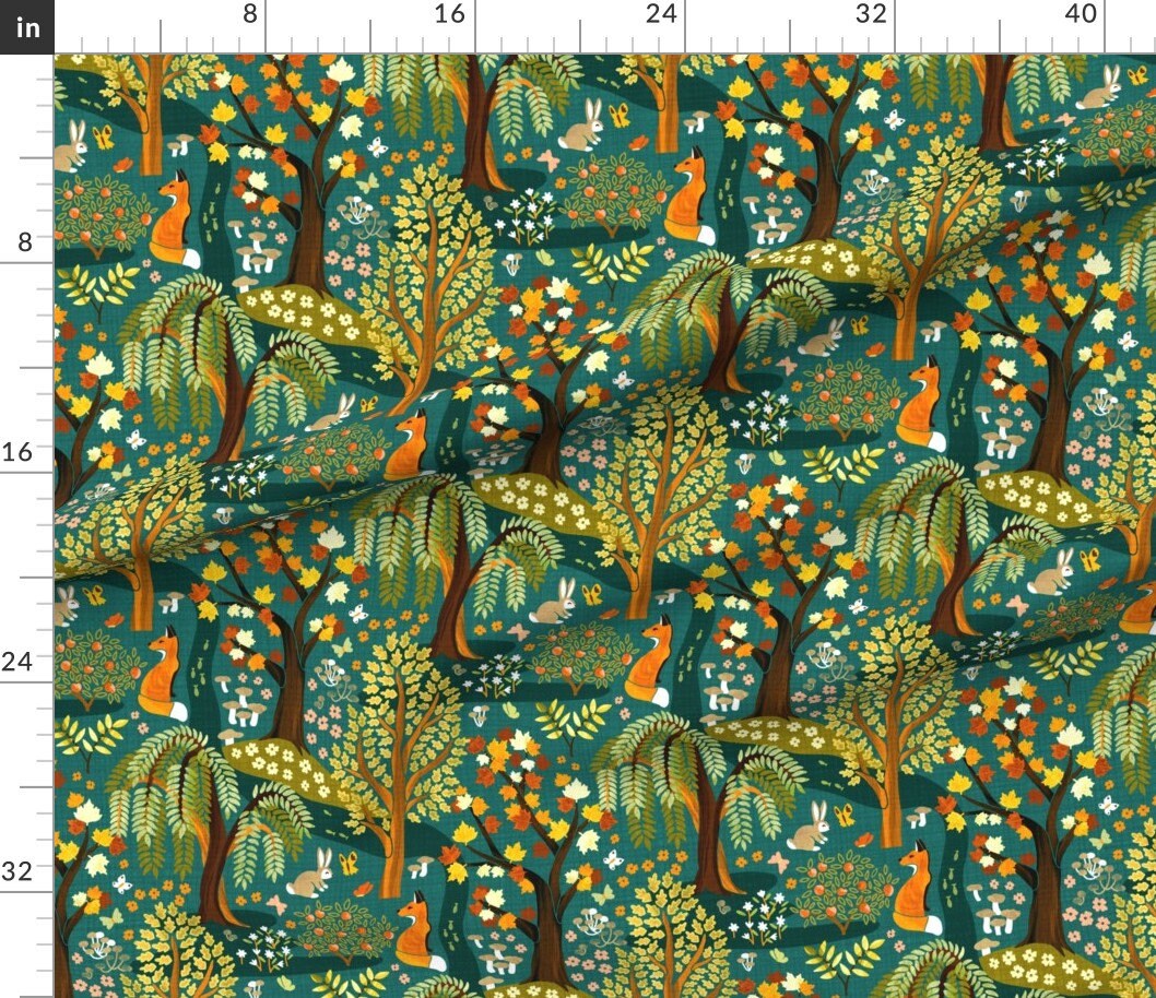 Autumn Fox Forest Fabric Whimsical Autumn Woodland Walk by | Etsy