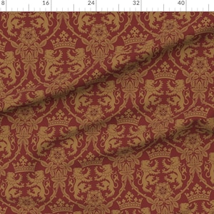 Medieval Lion Fabric - Lion in Red Gold by Bradburyandbradbury - Royal ...