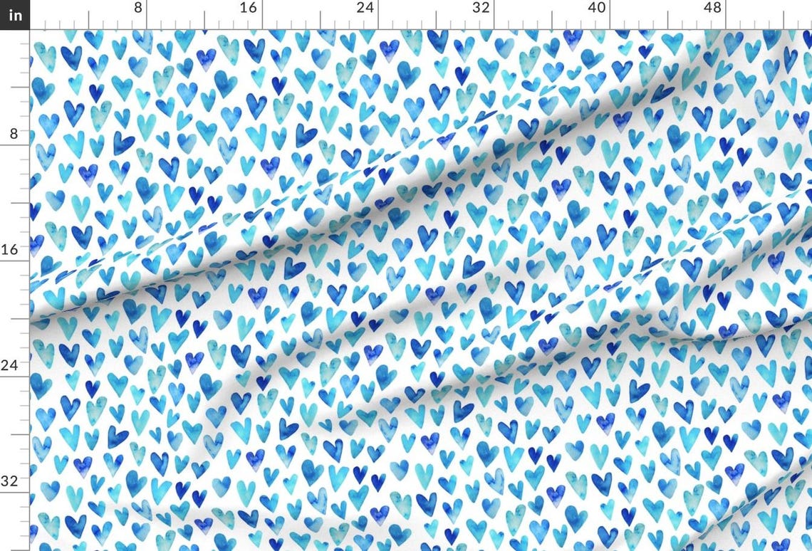 Watercolor Hearts Fabric - Blue Ombre Hearts by Hipkiddesigns - Painted ...