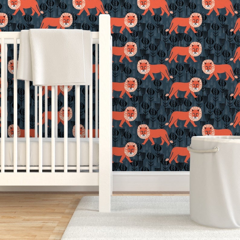 Safari Lion Wallpaper Lion Block Print Kids Design by Andrea - Etsy