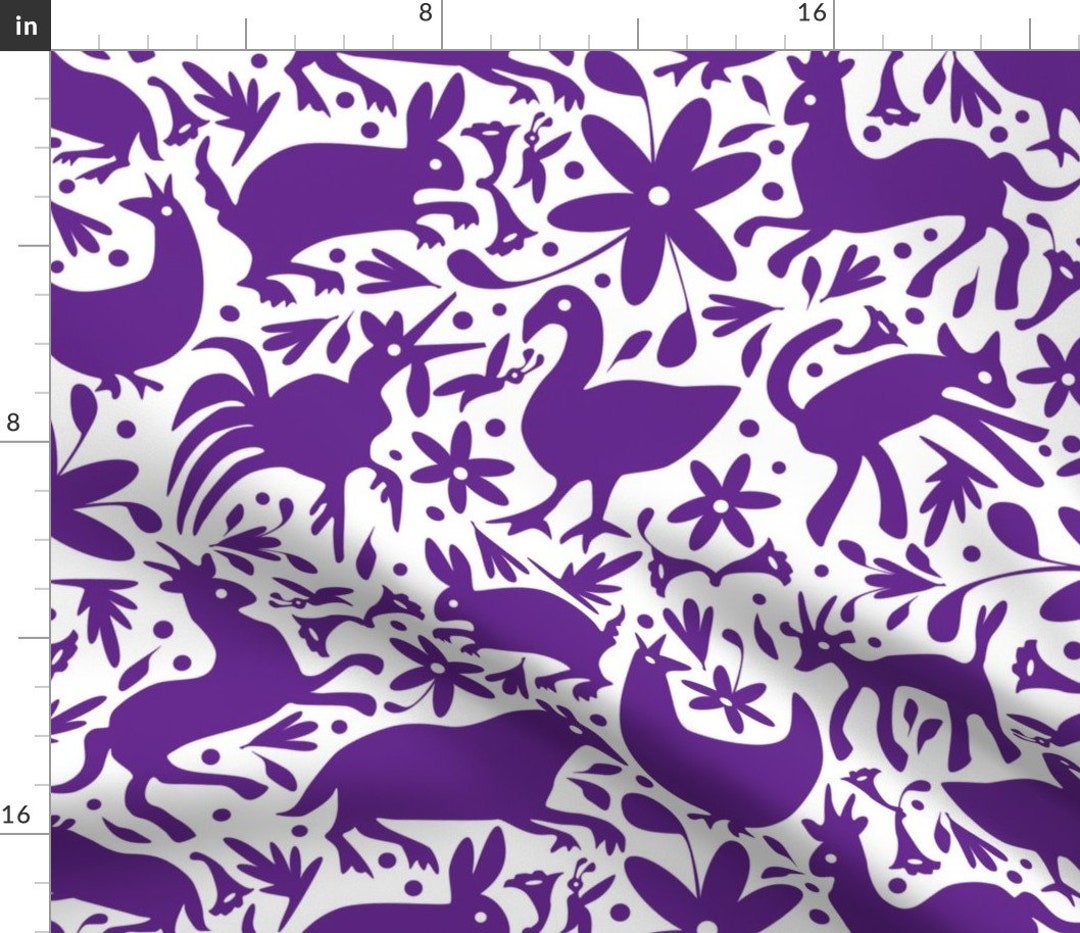 Purple Festive Otomi Fabric Mexico Springtime Purple on White large ...