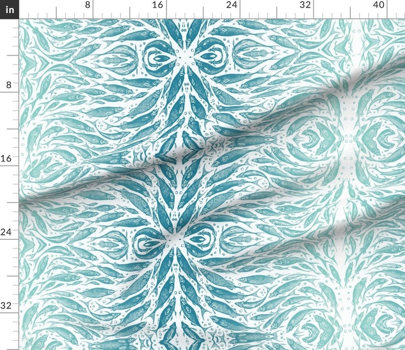 Fish Fabric Shoal Kaleidescope by Portmeadowprints Blue - Etsy