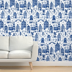 Watercolor Wallpaper Holland Blue Large by Heleen Vd - Etsy