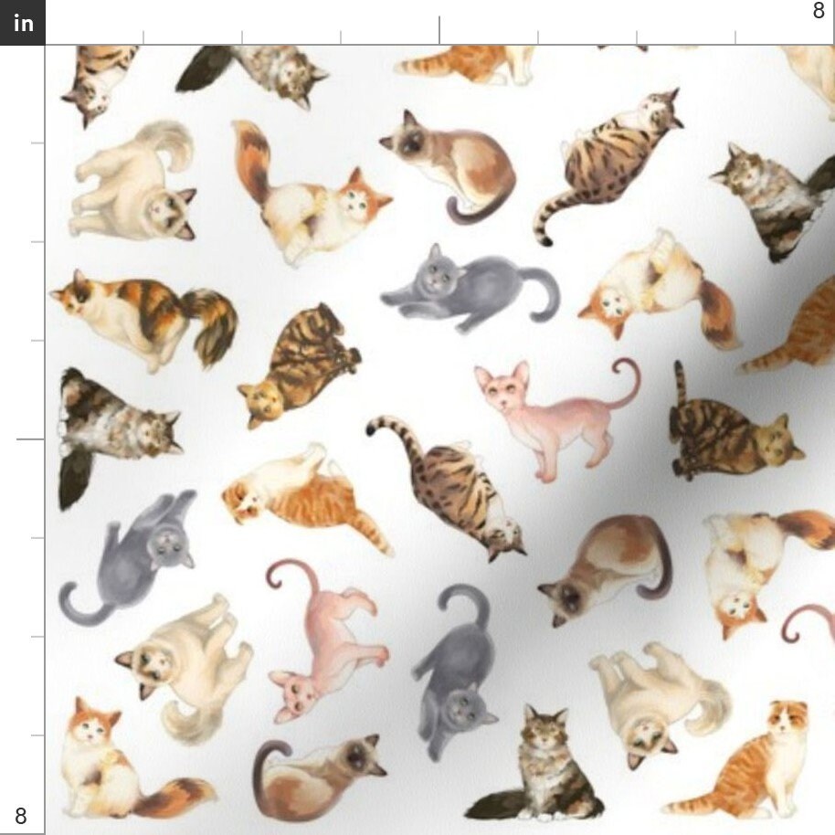 Cats Fabric Cat Pattern By Silveroakdesign Watercolor Cat | Etsy