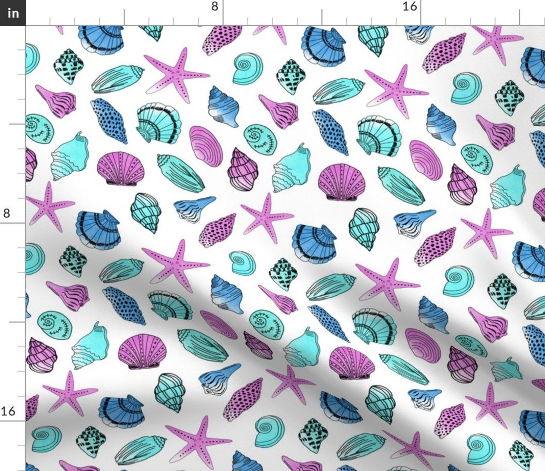Shell Fabric Shells Fabric // Nautical Summer Shell Design Beach Summer ...