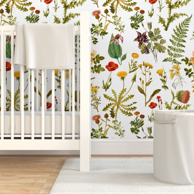 Botanicals Wallpaper Vintage Botanical Wildflower by - Etsy