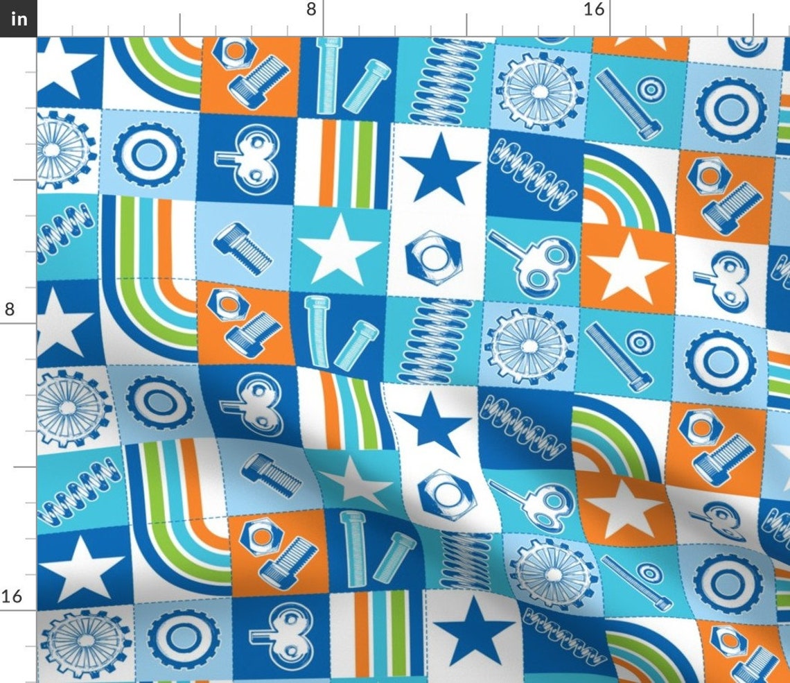 Robot Nuts and Bolts Fabric I Love Robots Squares by - Etsy