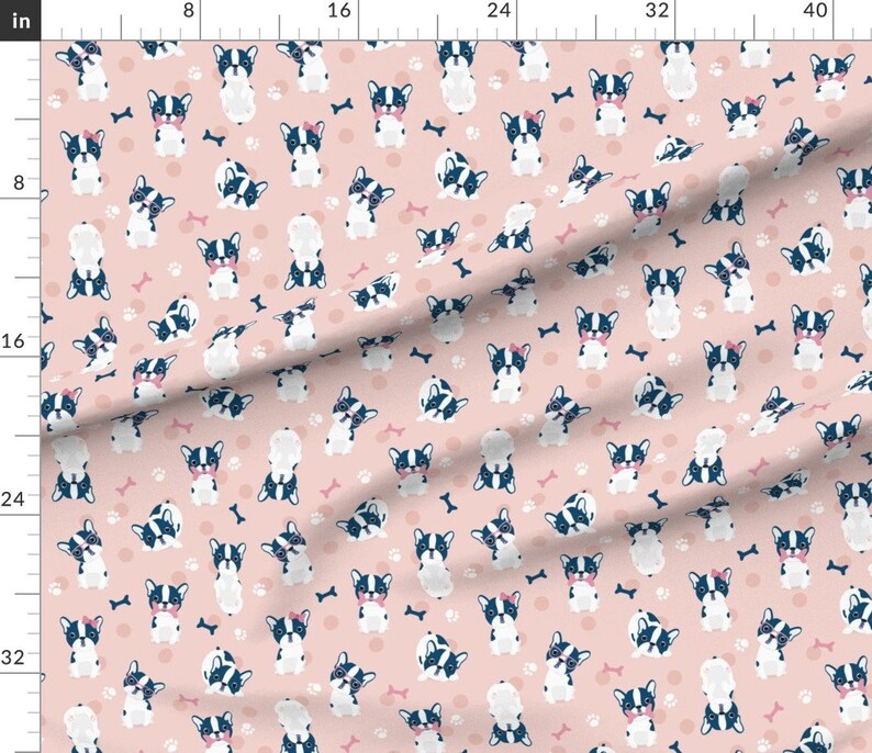 Frenchie Fabric Frenchie Pink French Bulldog by Ewa | Etsy