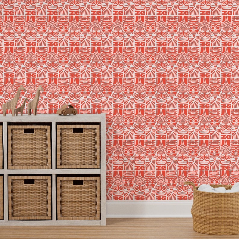Tiki Wallpaper Tahitian Tikis by Muhlenkott Tiki Mask Red - Etsy