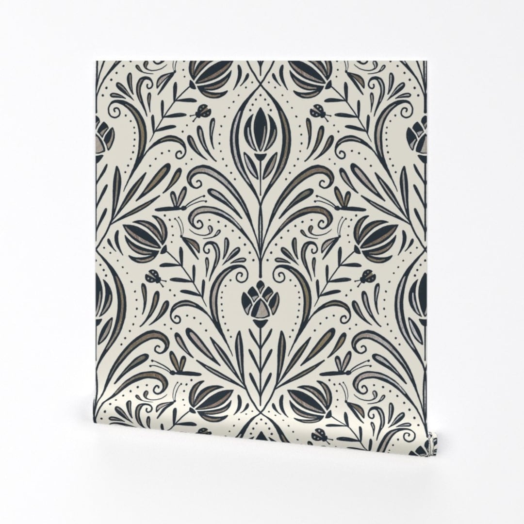 Rococo Wallpaper Rochelle by Amy Maccready Beige Black - Etsy