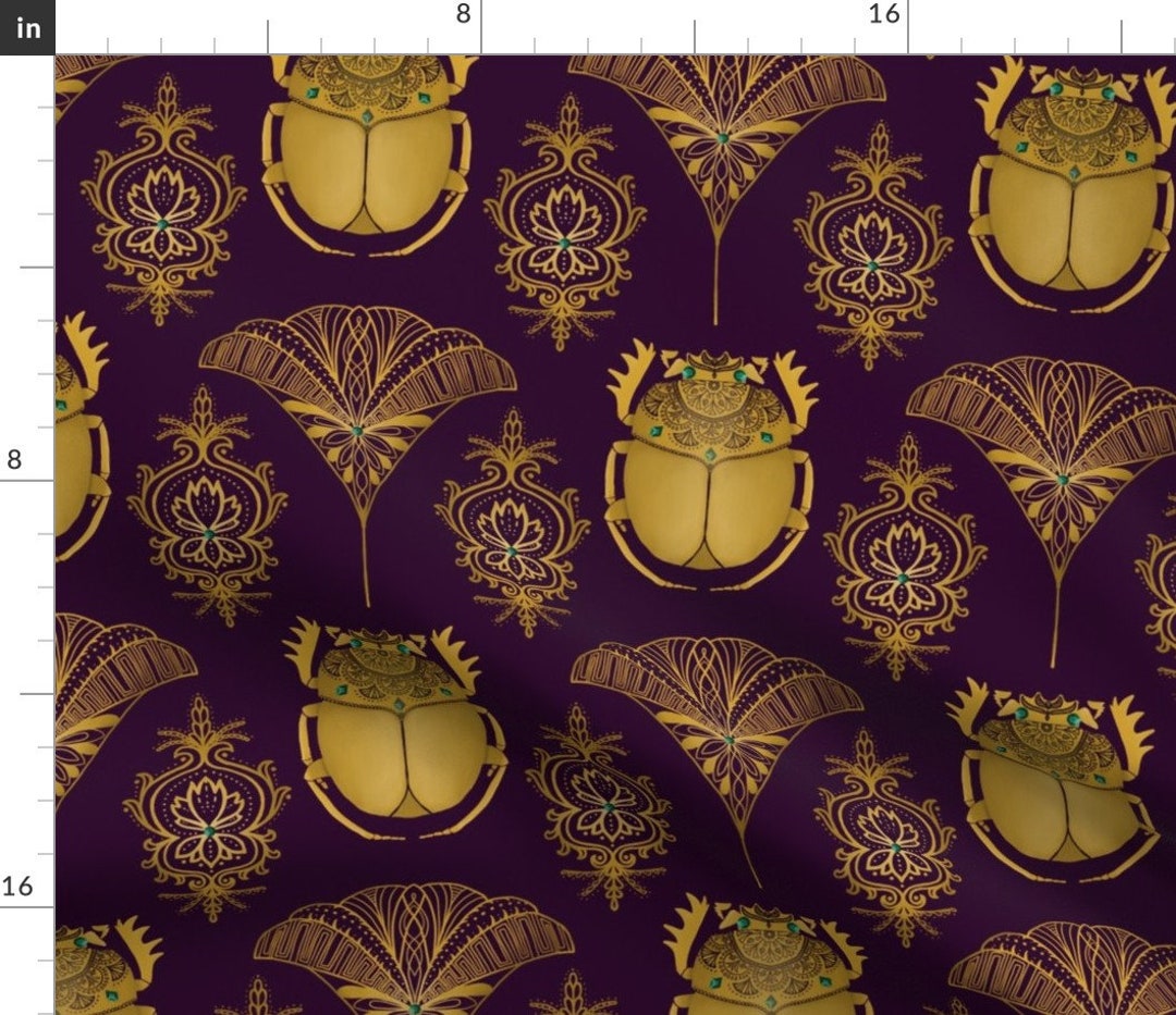 Egyptian Art Deco Fabric Yellow Scarabs by ella_frieda Scarab Beetle ...