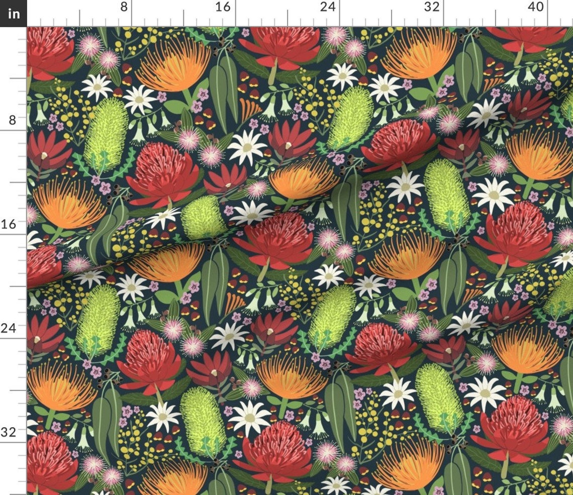 Australia Floral Fabric My Australian Backyard Flowers Large | Etsy