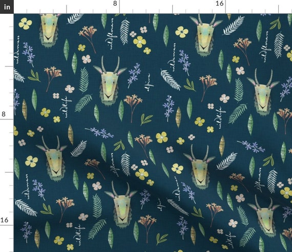 Goat Fabric Goats on Dark Blue by Mulberry Tree Goats Blue - Etsy
