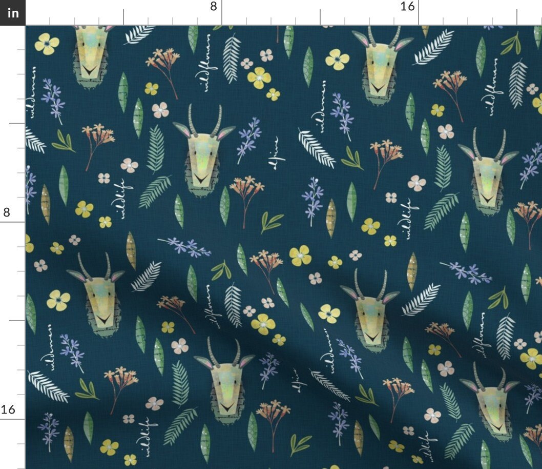 Goat Fabric Goats on Dark Blue by Mulberry Tree Goats Blue - Etsy