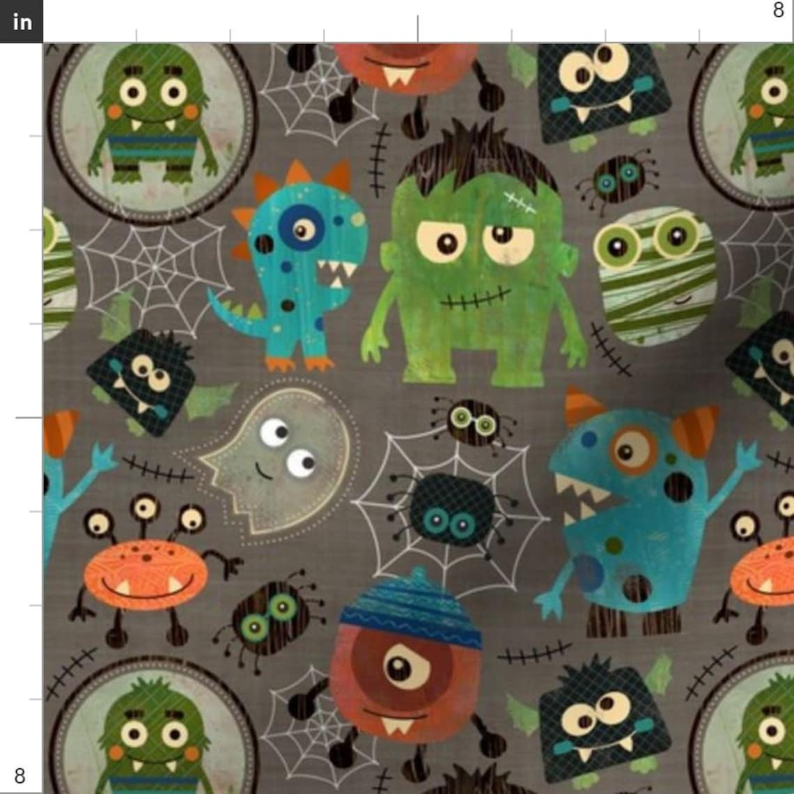 Cute Monsters Fabric - Little Monsters by Sarah Treu - Halloween Kids ...