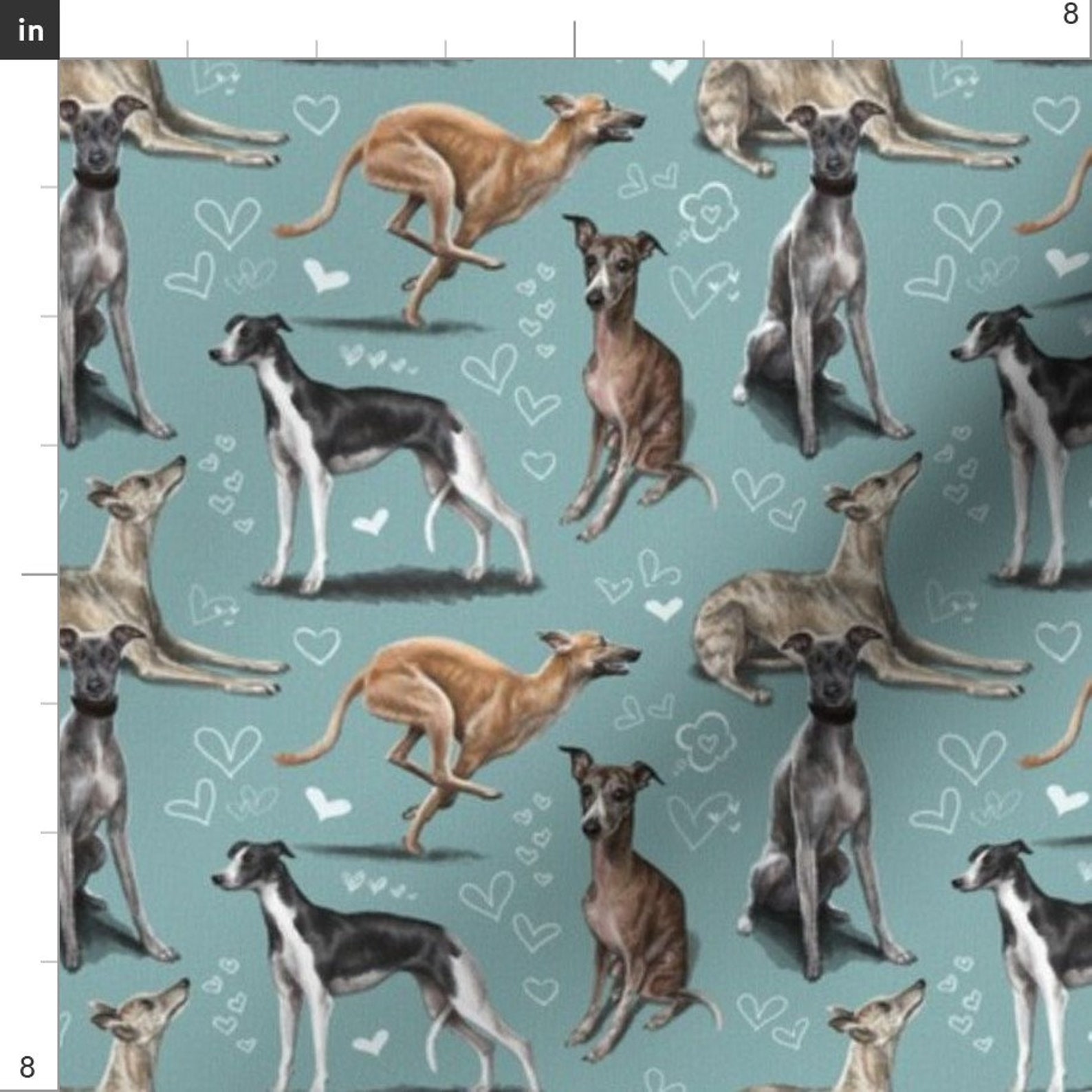 Dog Fabric The Whippet By Elspethrosedesign Blue Greyhound | Etsy