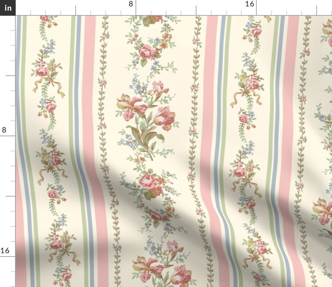 Cottagecore Stripe Fabric Belvedere Floral by Peacoquettedesigns ...