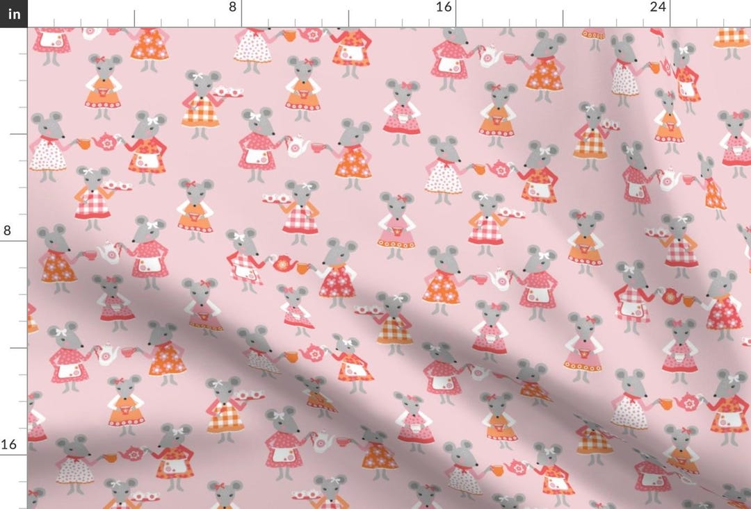 Mouse Fabric - Tea Time Mouse by Andie Hanna - House Mouse Pink Animal ...