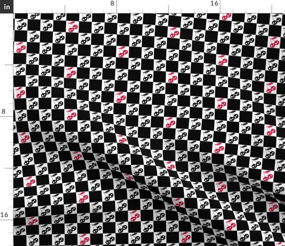 Rockabilly Fabric Cherry Skulls Checker Black White Red by ...