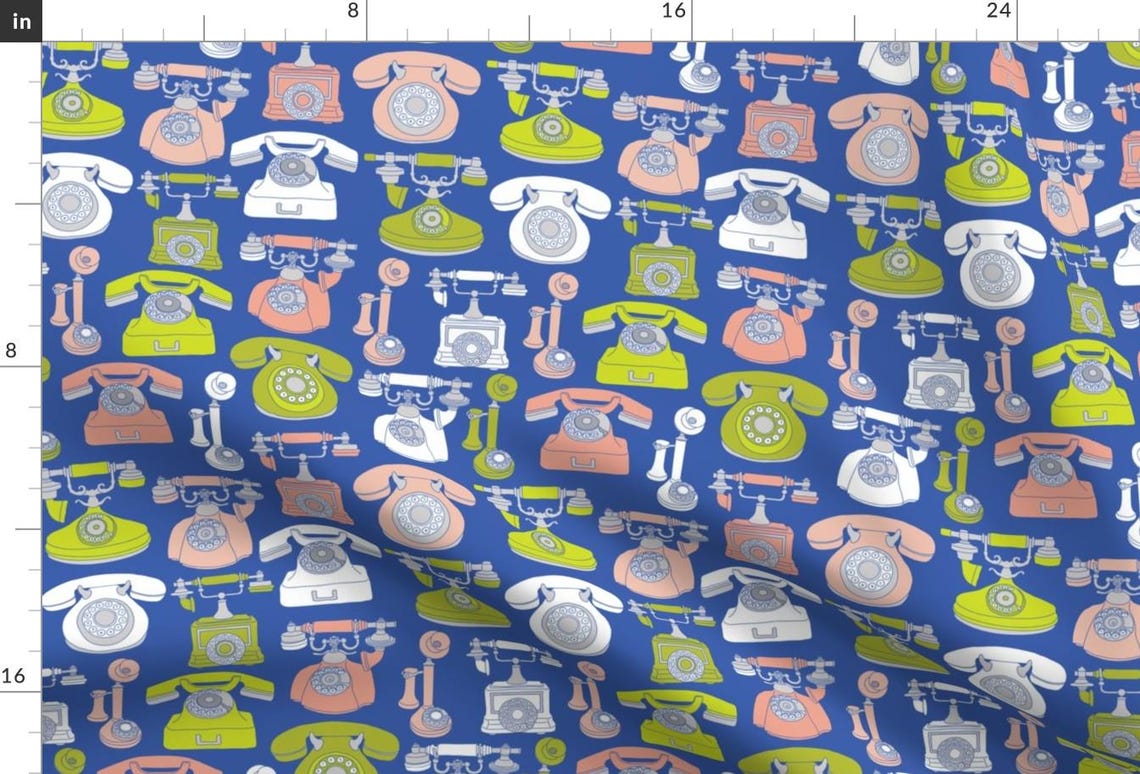Telephone Fabric - Vintage Telephones by Andie Hanna - Telephone Rotary ...