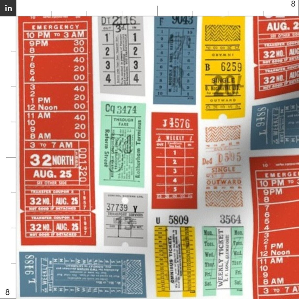 Ticket Fabric Ticket to Ride Vintage Ephemera Bus Train - Etsy