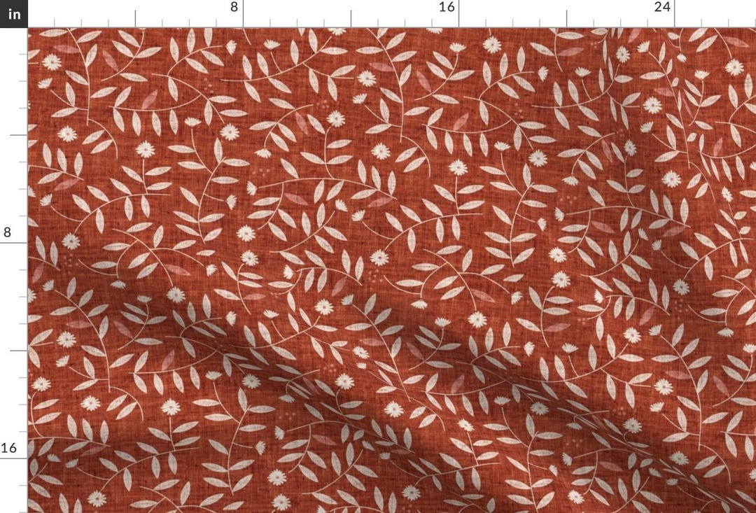 Rust Colored Vine Leaves Natural Fabric - Darcy (rust) Med by Nouveau ...