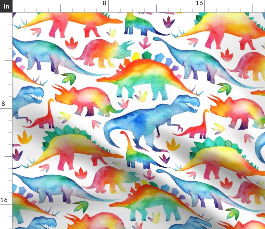 Rainbow Dino Fabric Rainbow Watercolour Dinosaurs Larger - Etsy Canada