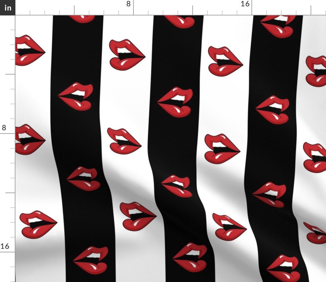 Striped Lips Fabric Pop Art Red Lips by Mia Valdez Black - Etsy