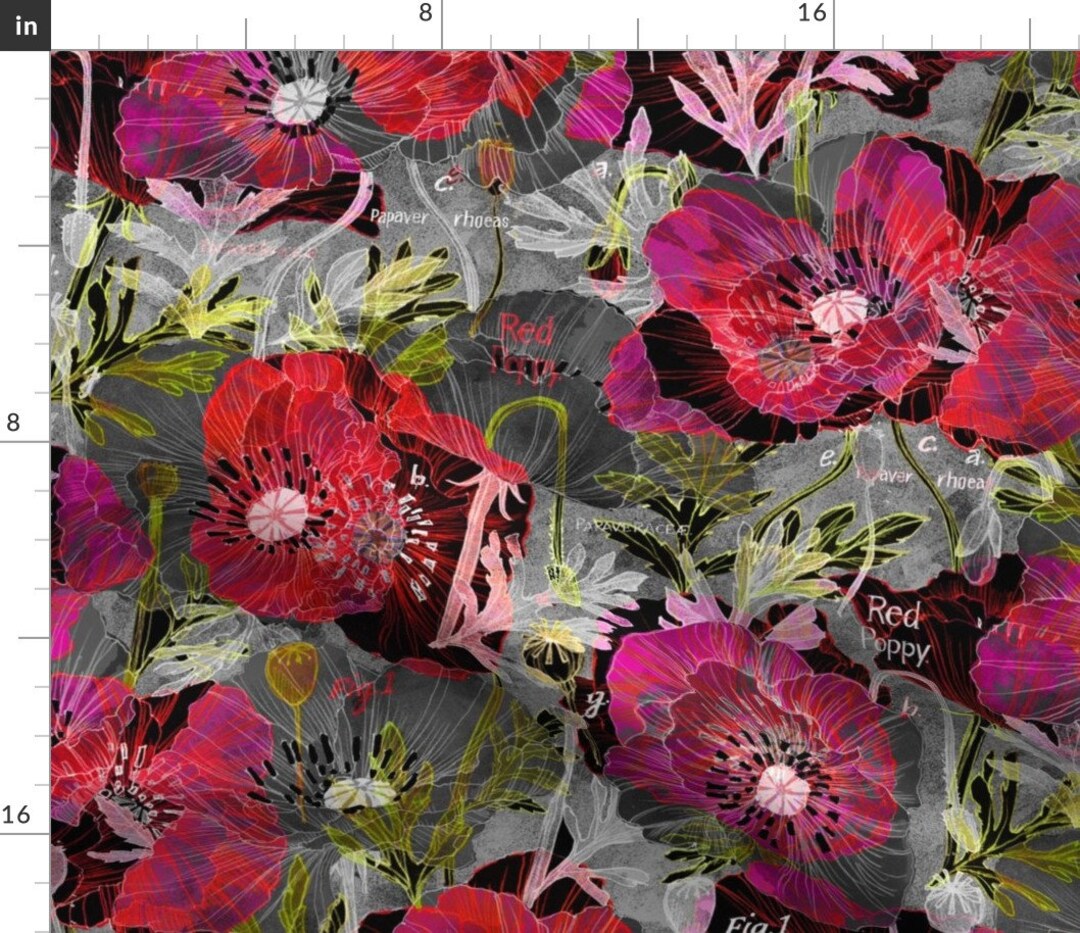 Bold Botanical Fabric Romance Poppies Mod Dark Botanical by ...