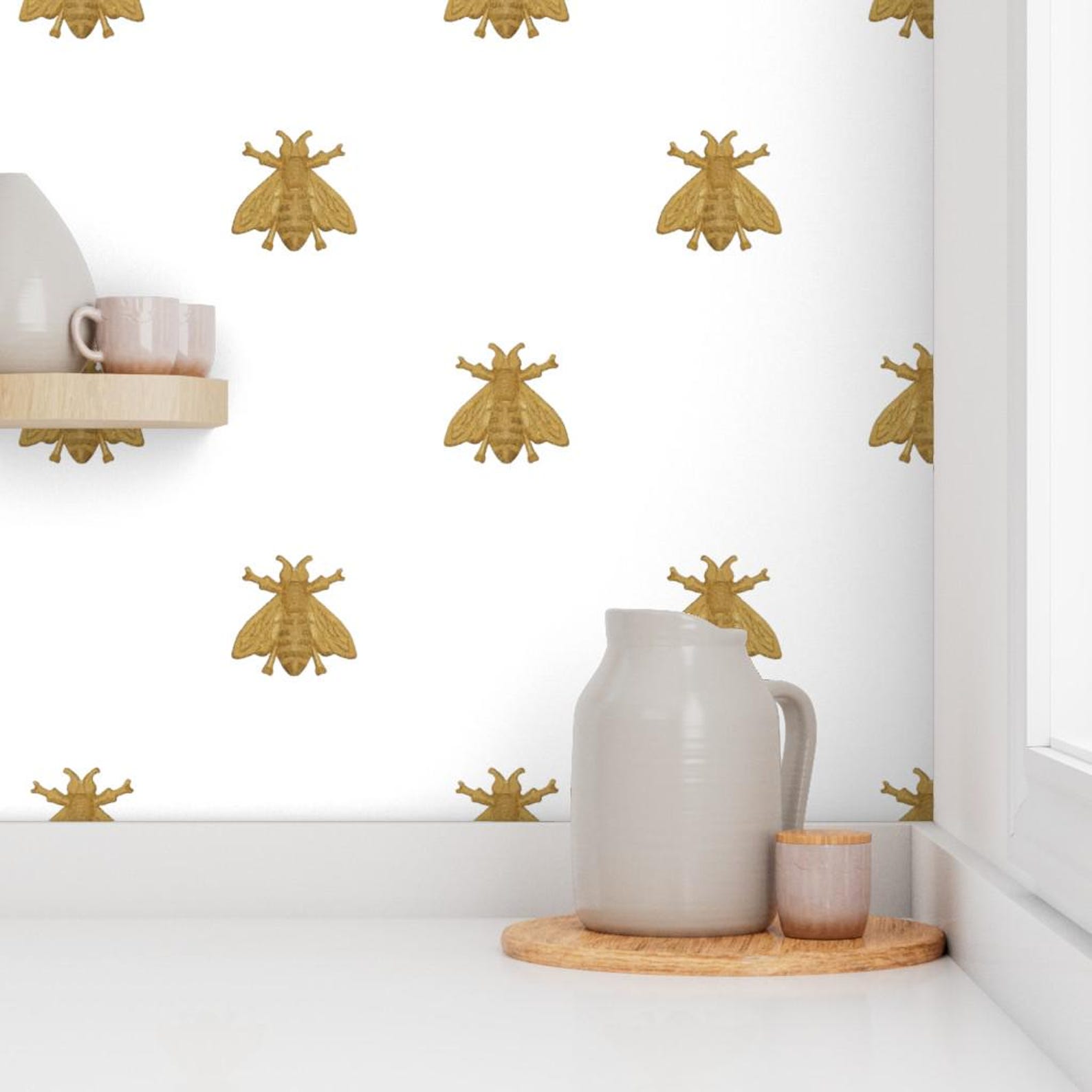 Gold Bee Removable Peel and Stick Wallpaper - Insect Antique - Wall Art ...
