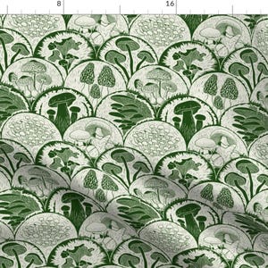 Green Mushrooms Upholstery Fabric- Block Print Mushrooms by ...