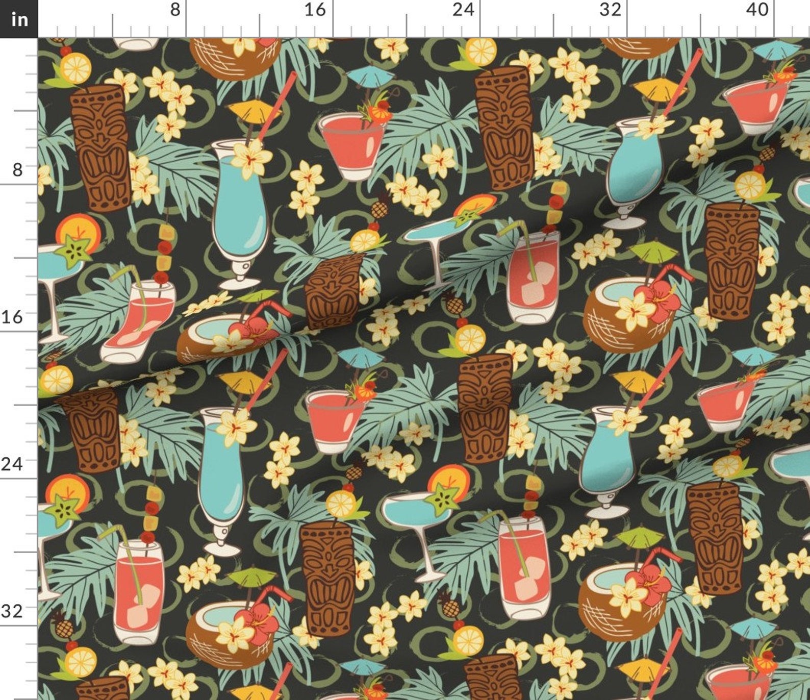 Tropical Cocktails Fabric Hawaiian Waikiki Beach Blue Hawaii - Etsy