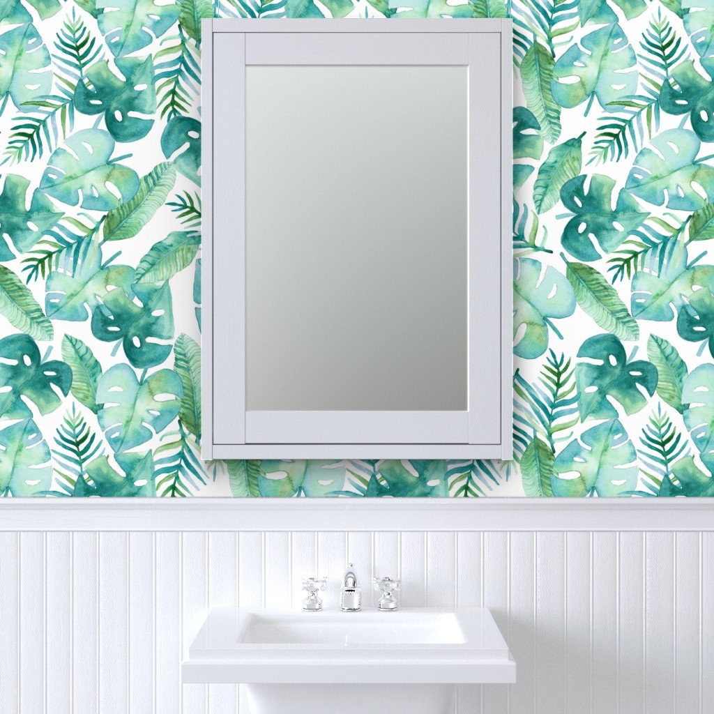 Tropical Wallpaper Cyan Tropical Jungle by Tangerine-tane | Etsy