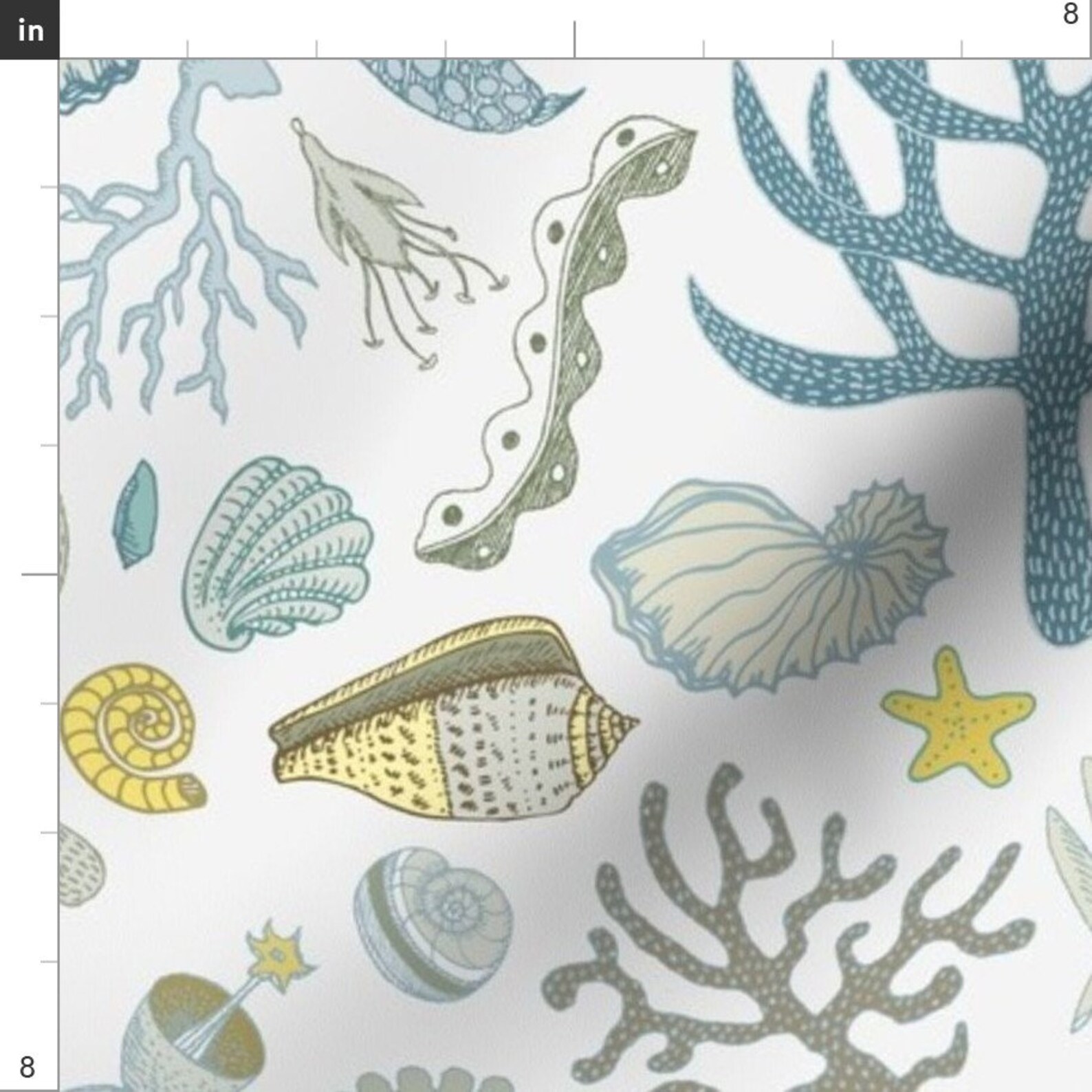 Seashell Fabric Natural Forms Large by Cecca Sea Shell Green Blue Beach ...