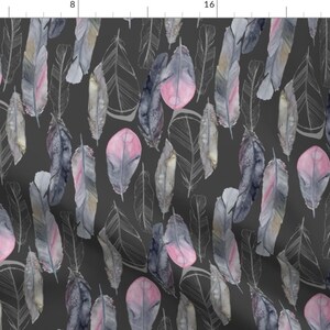 Boho Fabric Boho Feathers Dark Gray by Katebillingsley Bohemian ...