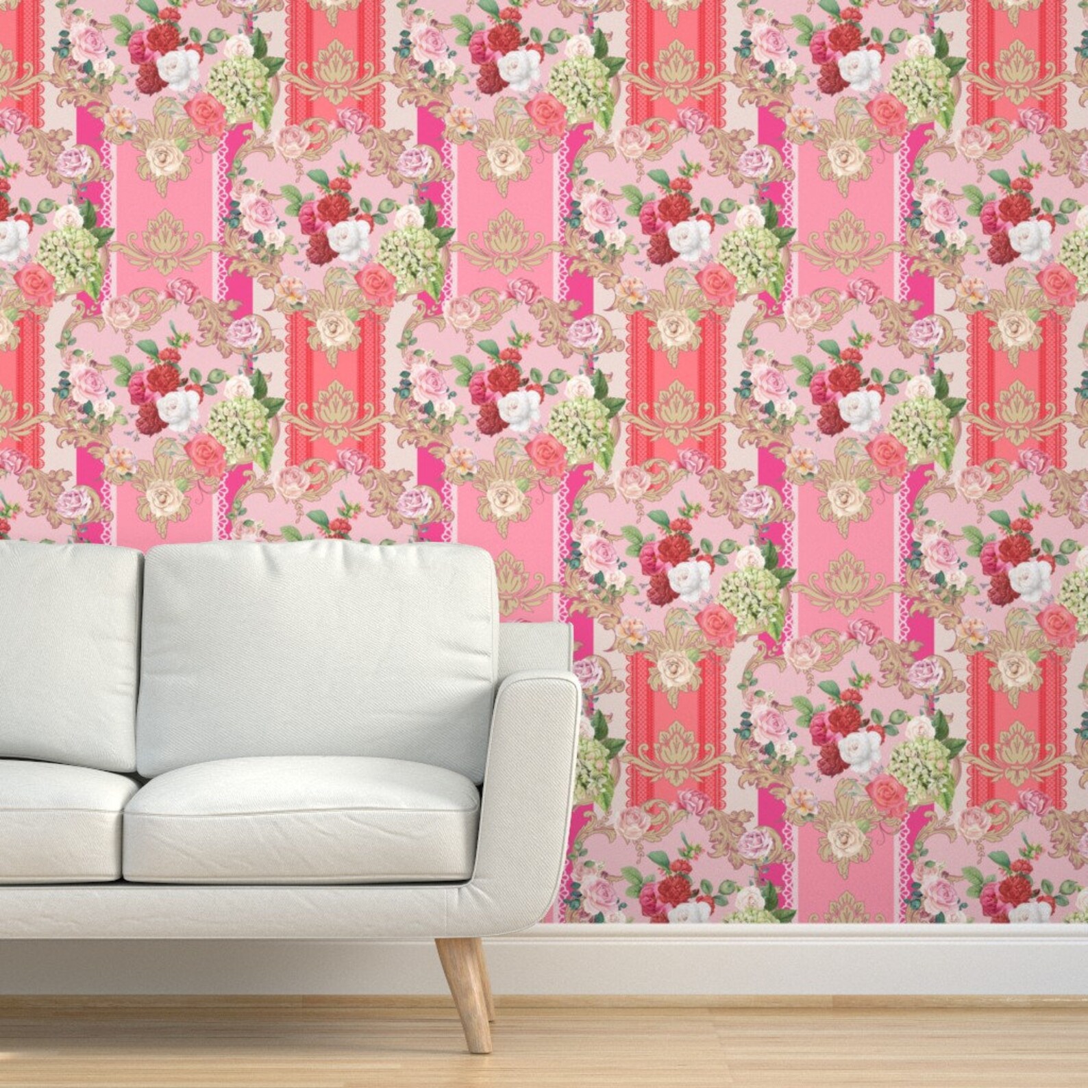 Rococo Pattern Wallpaper Pink Rococo Romance by Susie B - Etsy